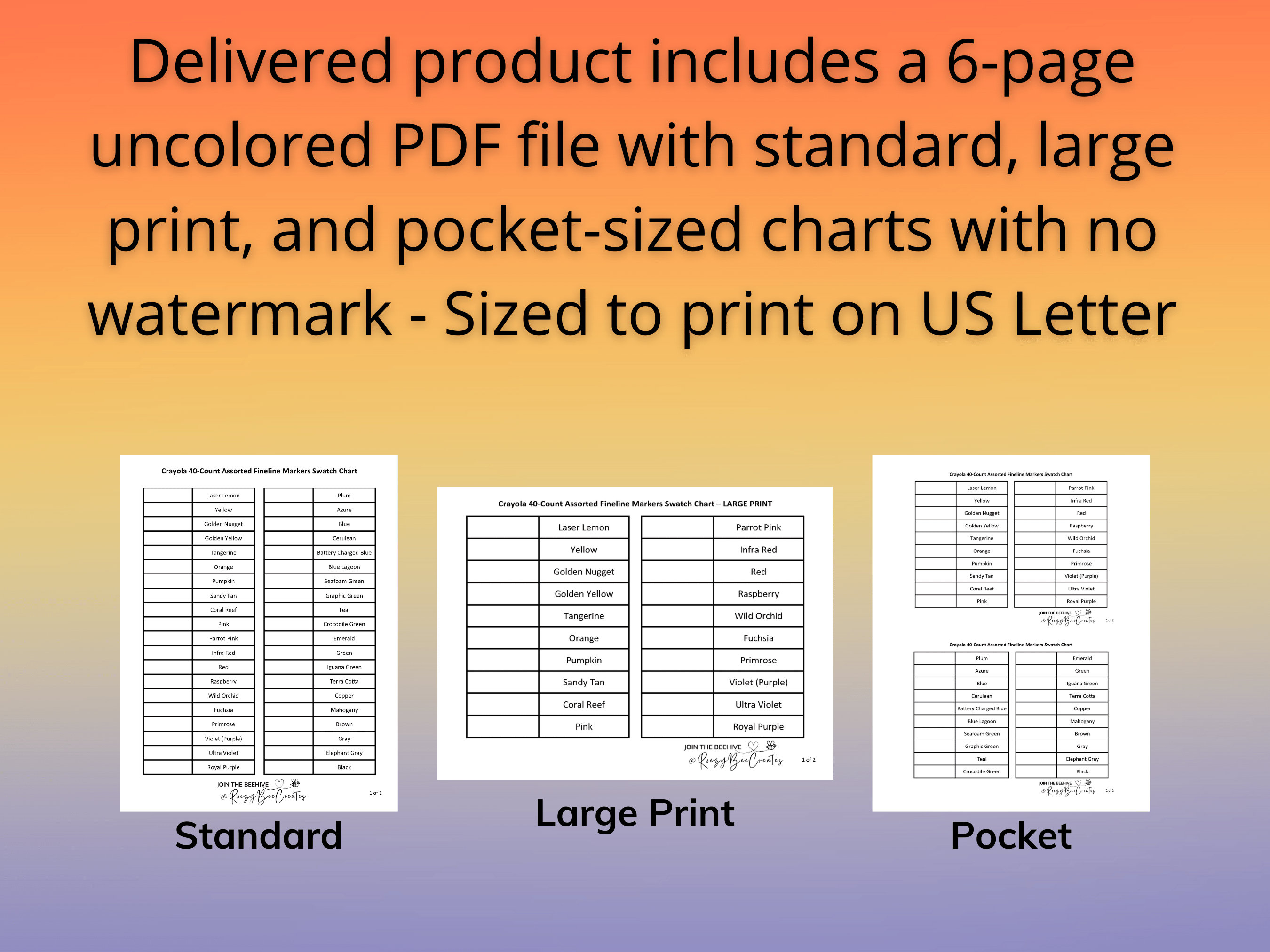 Crayola 40-ct. Assorted Fineline Markers Printable Fillable Swatch ...