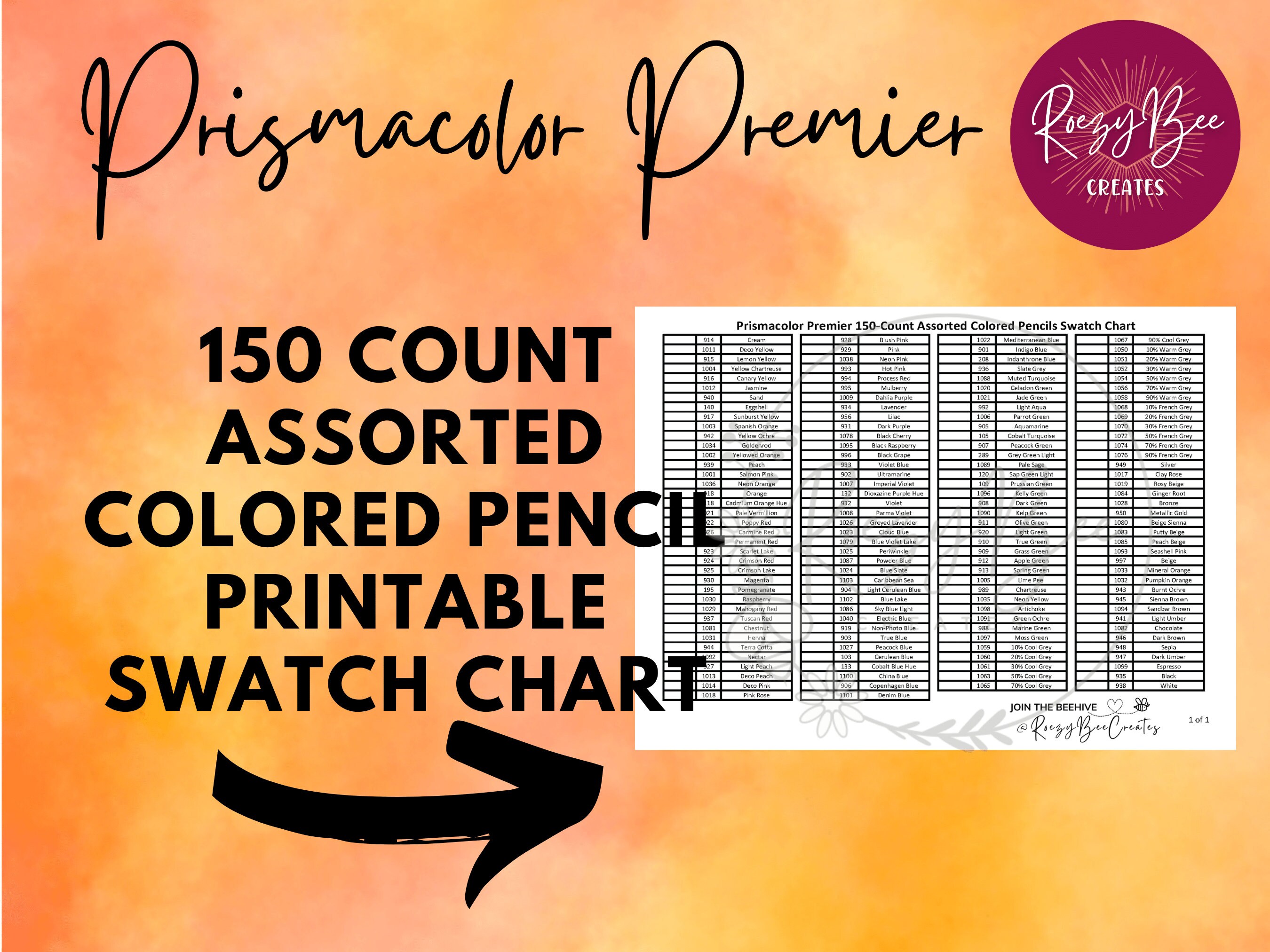 Prismacolor Premier 150-ct. Assorted Printable Swatch Chart, Fillable ...