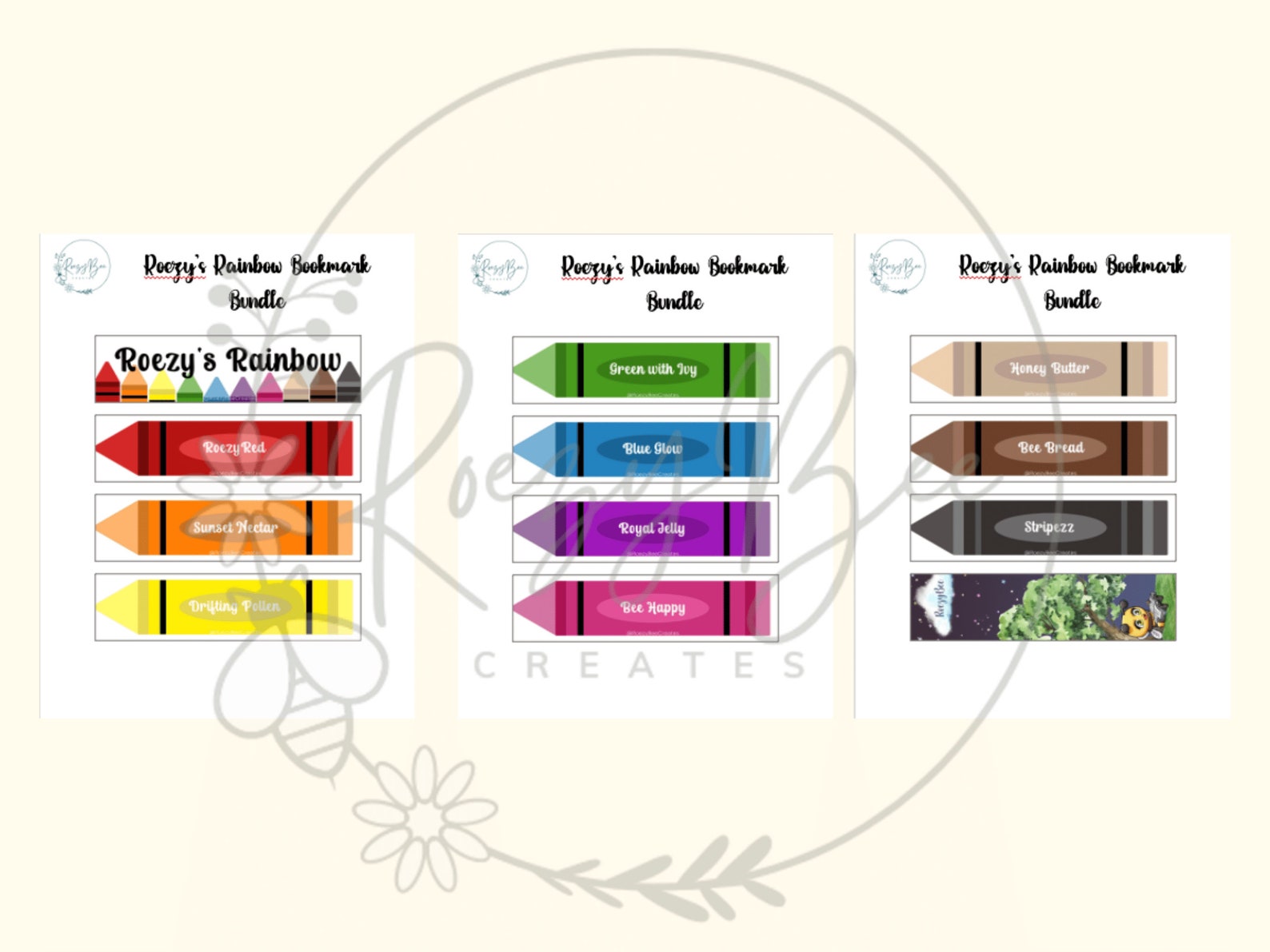 Rainbow Crayon Printable Bookmark Set Bee-themed Bookmarks - Etsy