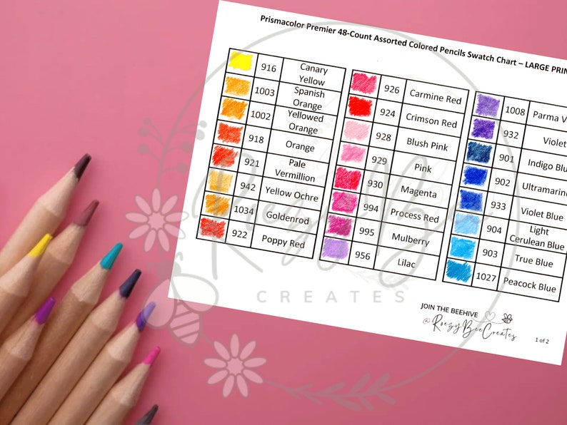 Prismacolor Premier 48-color Swatch Chart, Fillable Printable (PDF) - Etsy
