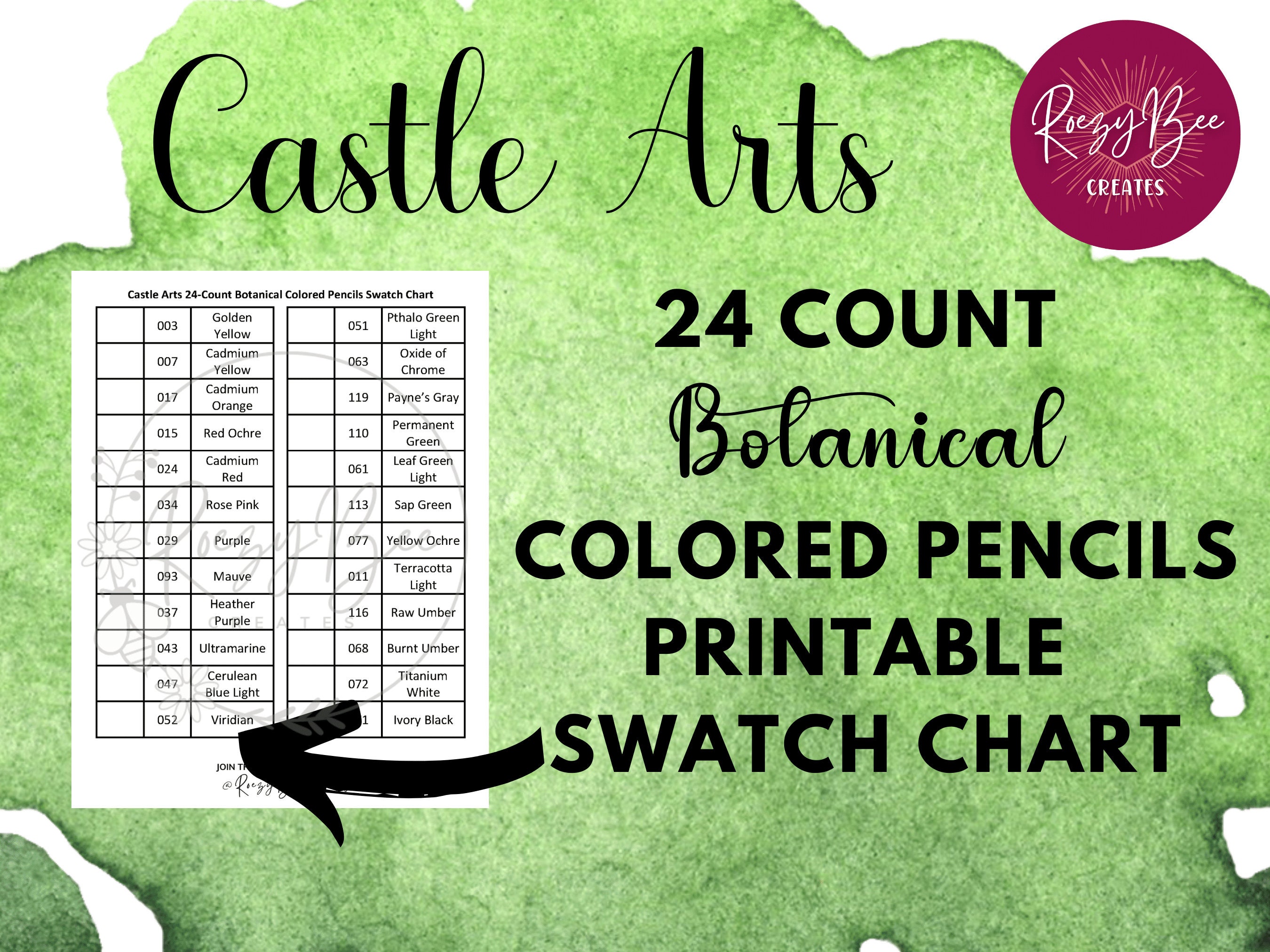 Castle Arts 24-ct. Botanical Printable Swatch Chart, Fillable Colored ...