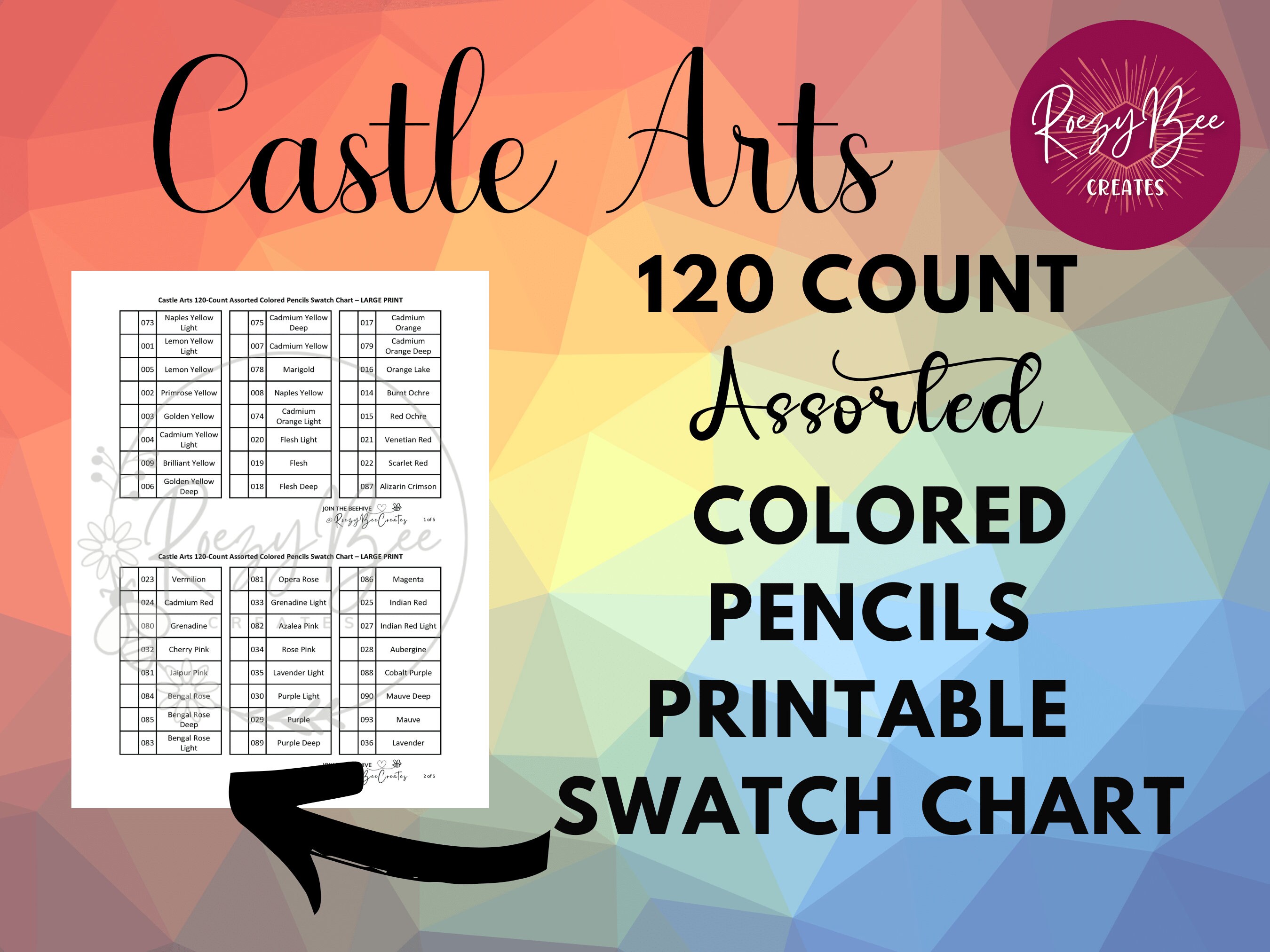 Castle Arts 120-ct. Assorted Colored Pencils Printable Fillable Swatch ...