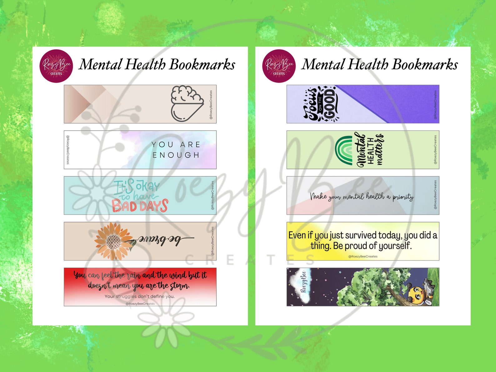 Mental Health Printable Bookmark Set, Mental Health Gift, Aesthetic ...