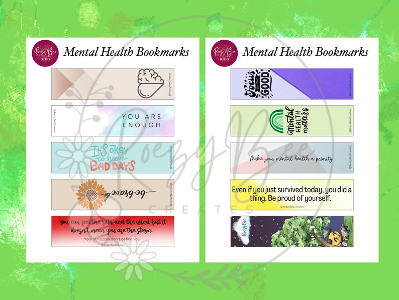 Mental Health Printable Bookmark Set, Mental Health Gift, Aesthetic ...
