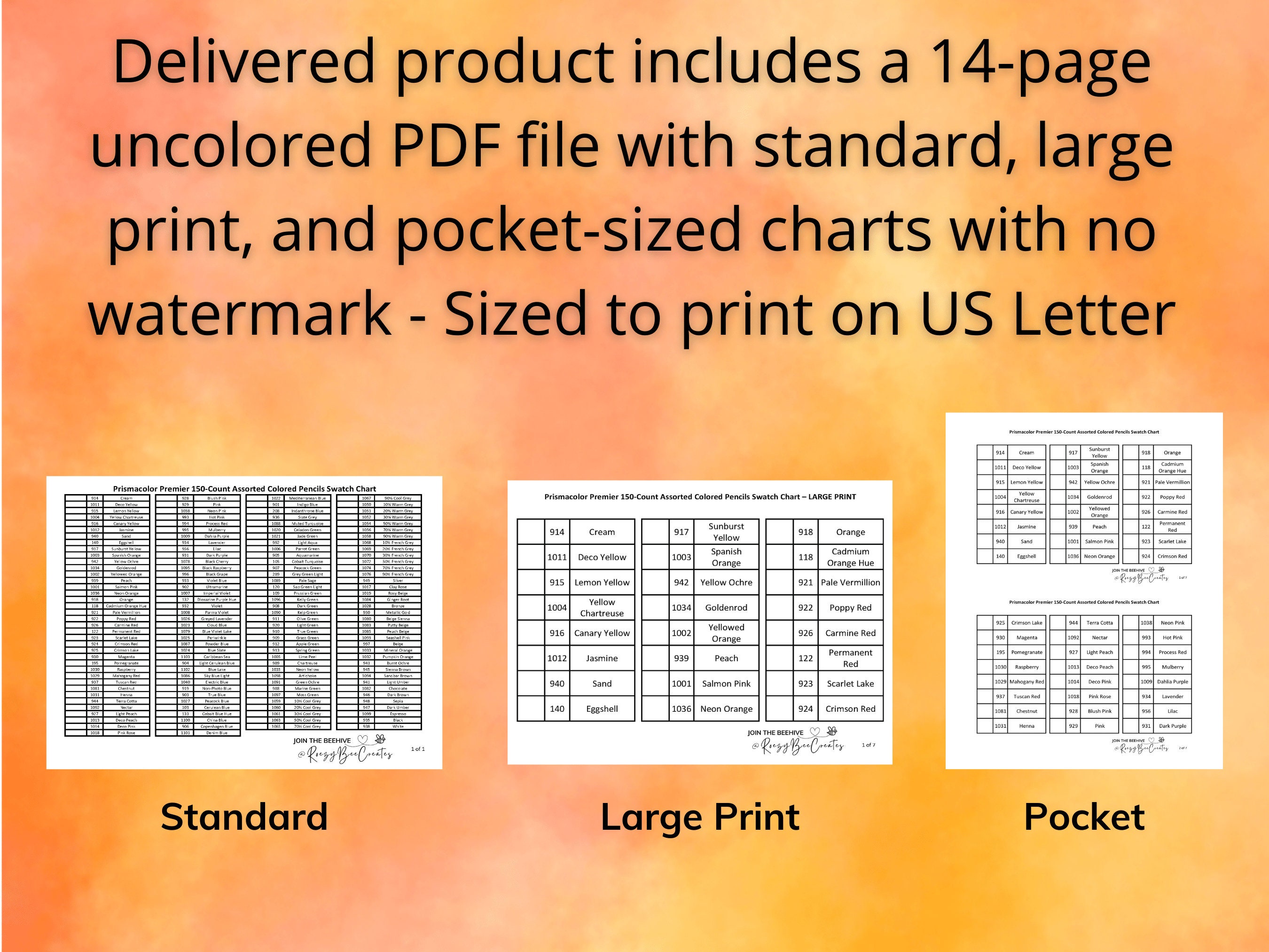 Prismacolor Premier 150-ct. Assorted Printable Swatch Chart, Fillable ...