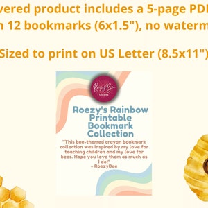 Rainbow Crayon Printable Bookmark Set, Bee-themed Bookmarks, Gift for ...