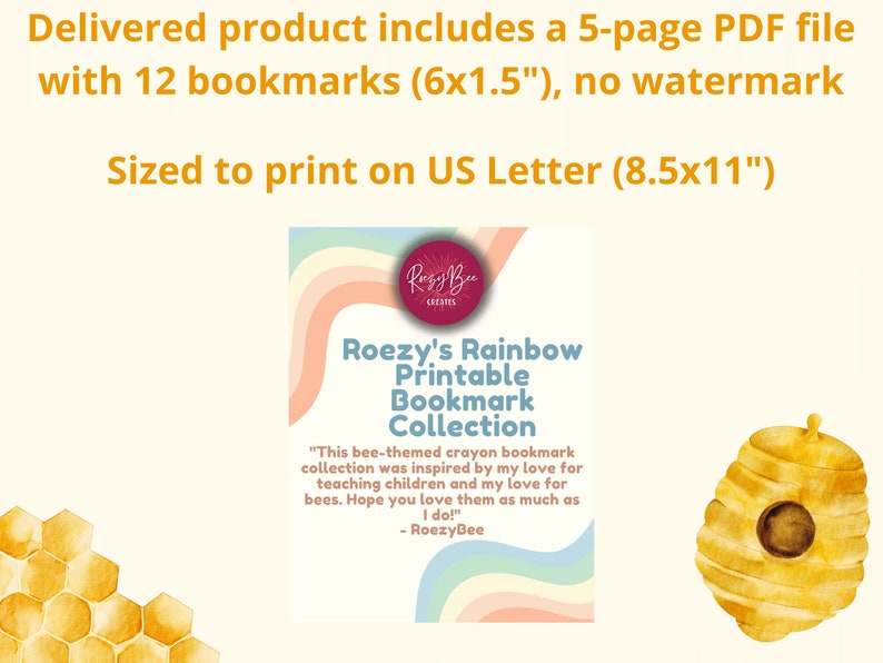 Rainbow Crayon Printable Bookmark Set, Bee-themed Bookmarks, Gift for ...