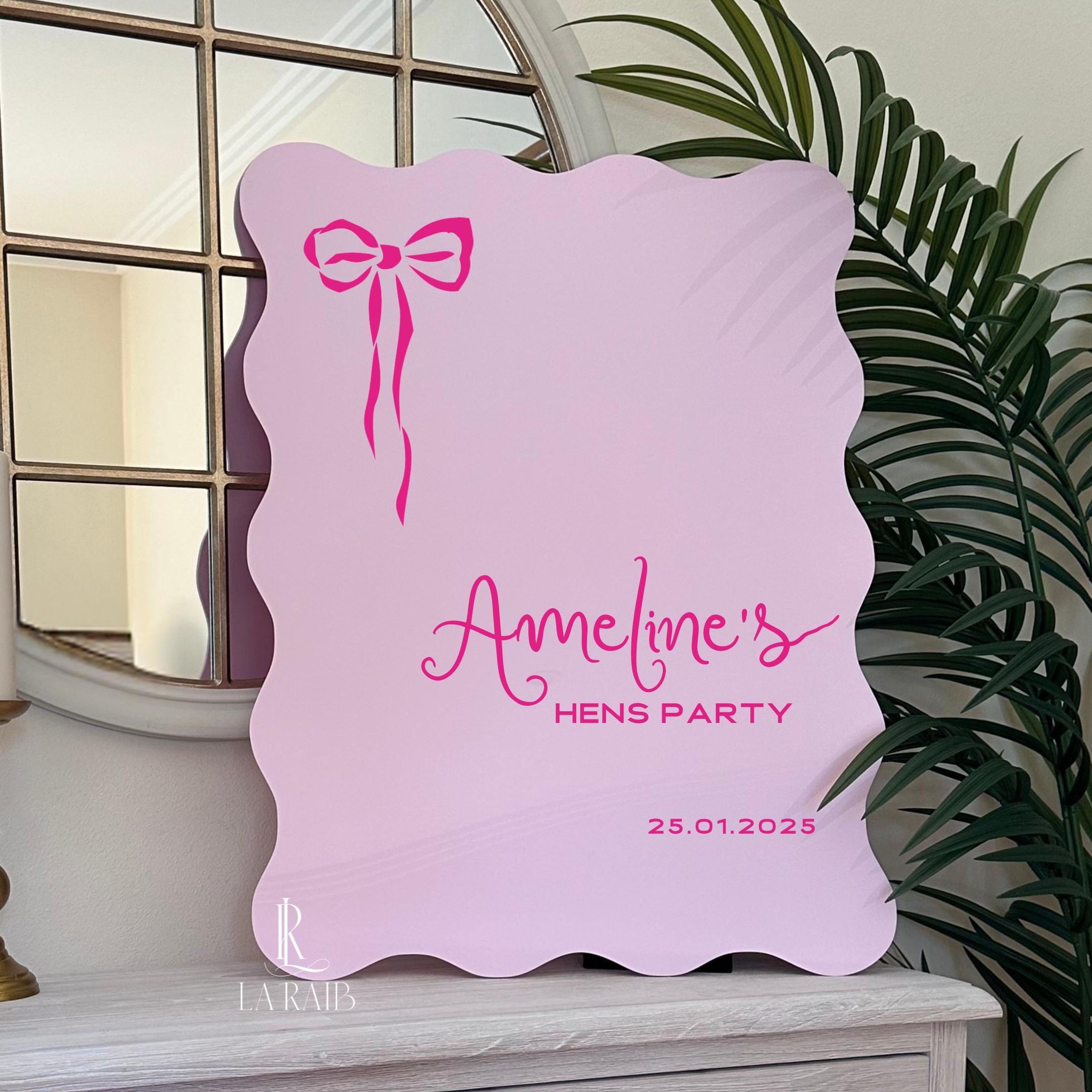 Hens Welcome Sign | Pink Red Modern Welcome Sign | Wavy Acrylic Welcome ...