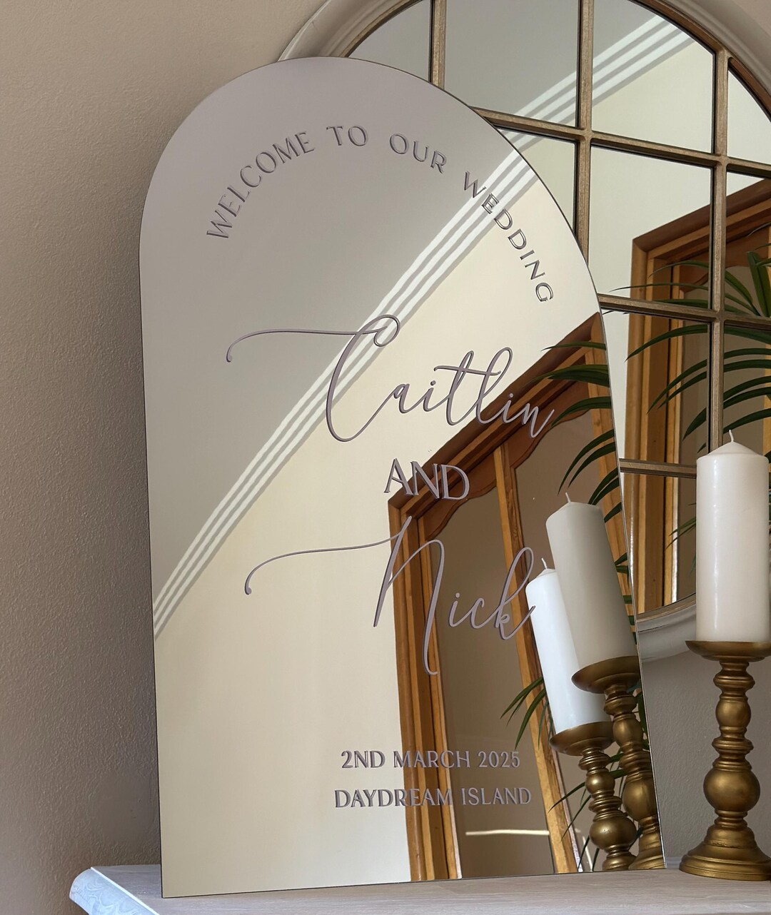 Wedding Welcome Sign | Arch Mirror Wedding Acrylic Sign | Silver ...