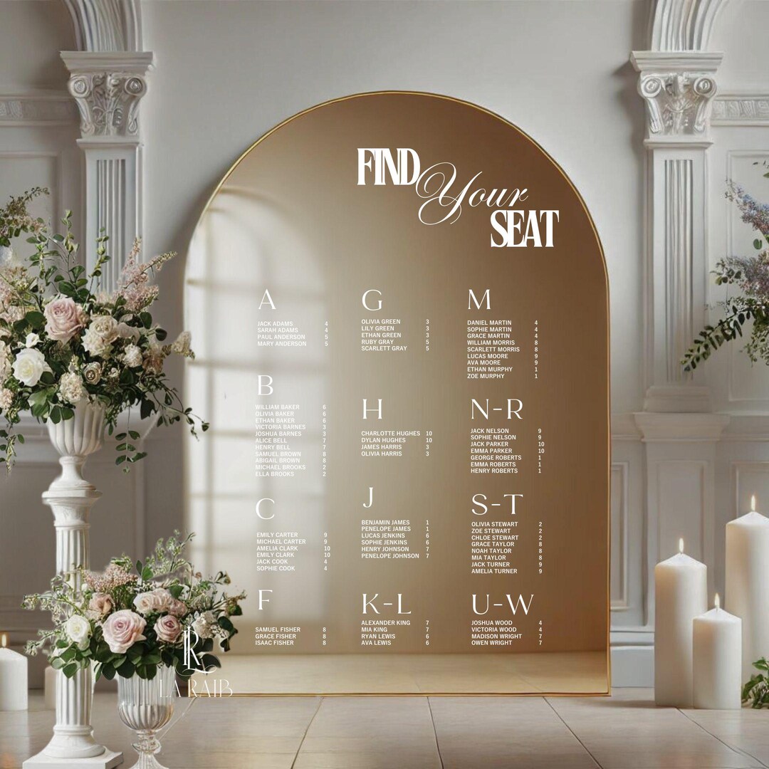 Mirror Acrylic Arch Seating Chart Sign - Wedding Sign - Seating Chart ...