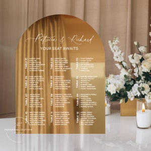 Mirror Gold Arch Acrylic Seating Chart Sign Wedding Sign Seating Chart ...