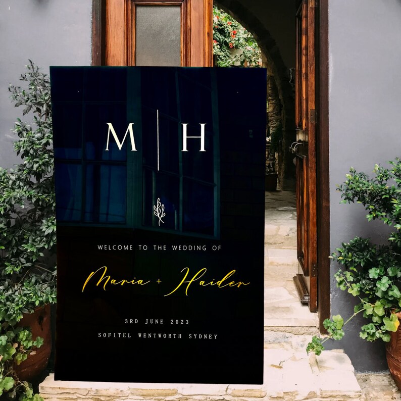 Black / White Welcome Sign Wedding Sign Gold Chrome Decals Lettering ...