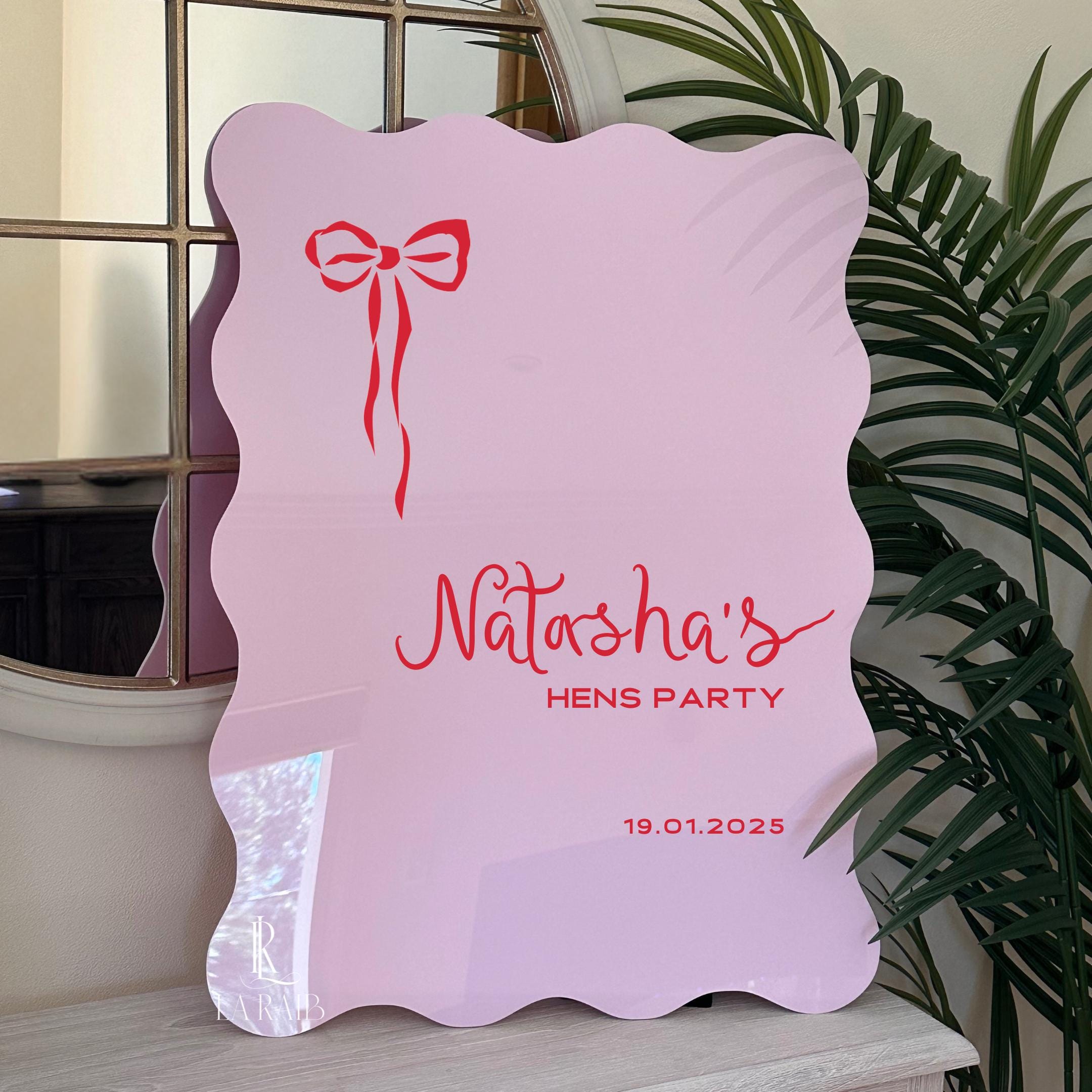 Hens Welcome Sign | Pink Red Modern Welcome Sign | Wavy Acrylic Welcome ...