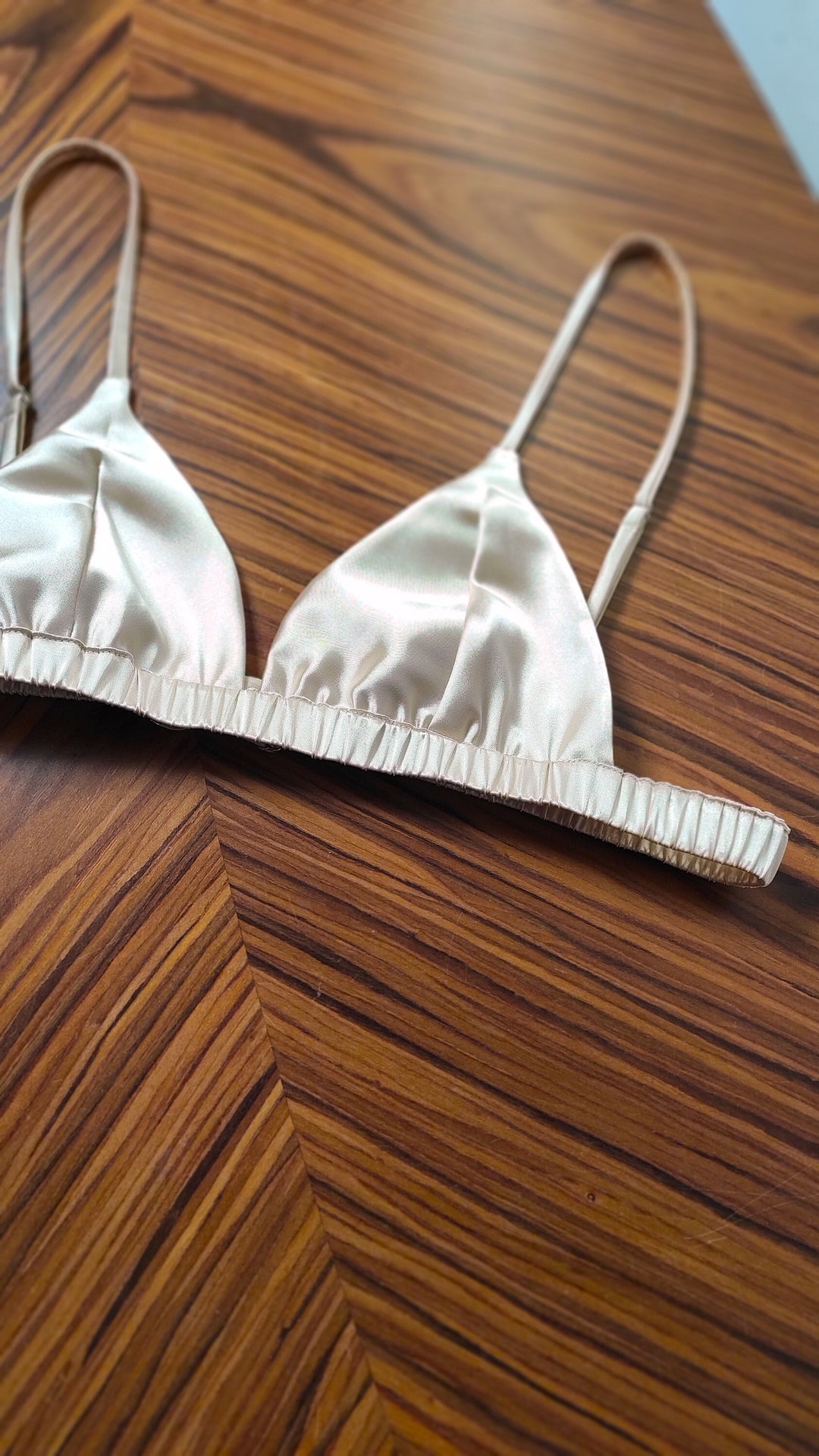 White Satin Bralette Silk Triangle Bra, Romantic Lingerie Set , Silk ...