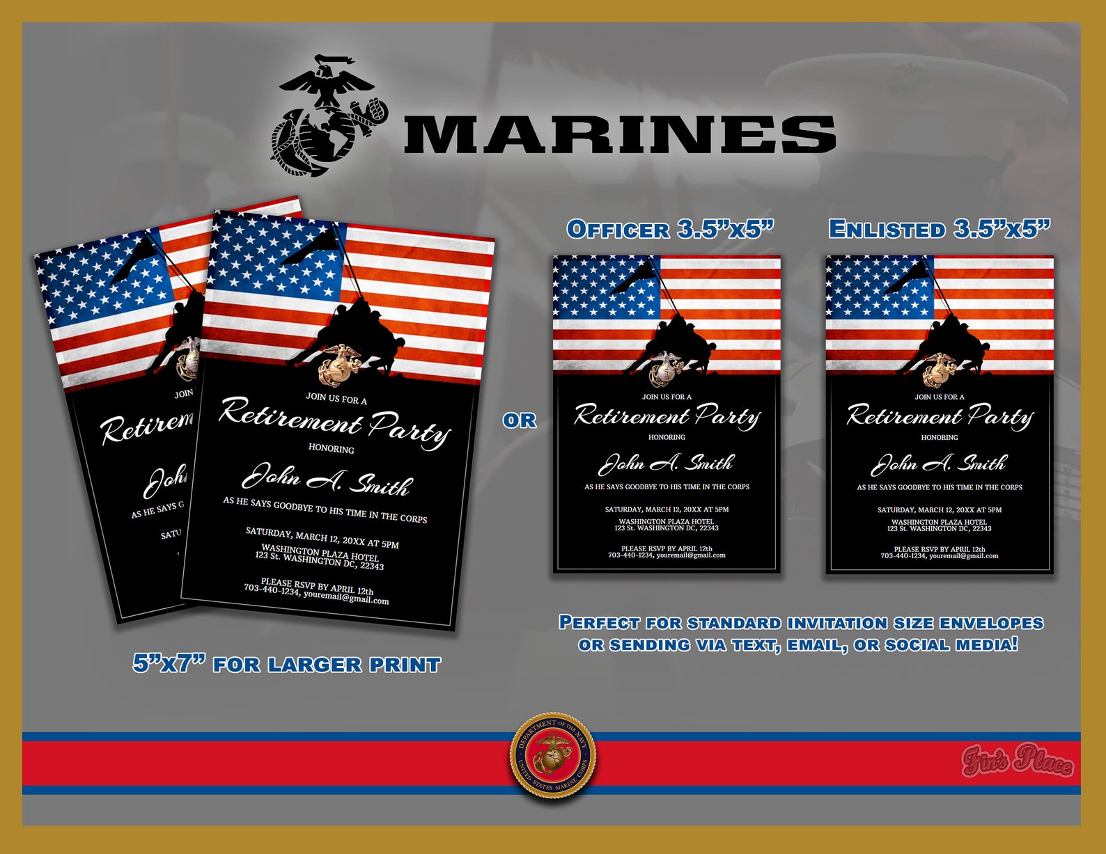 Marine Corps Party Invitation - Flag Raising - Etsy