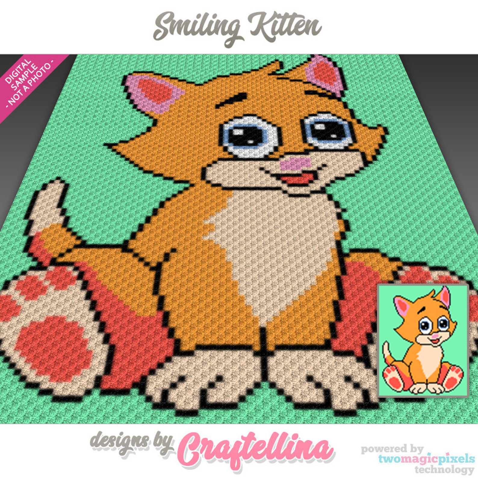 Smiling Kitten Graph for Crochet c2c Mini C2c Sc Hdc Dc - Etsy