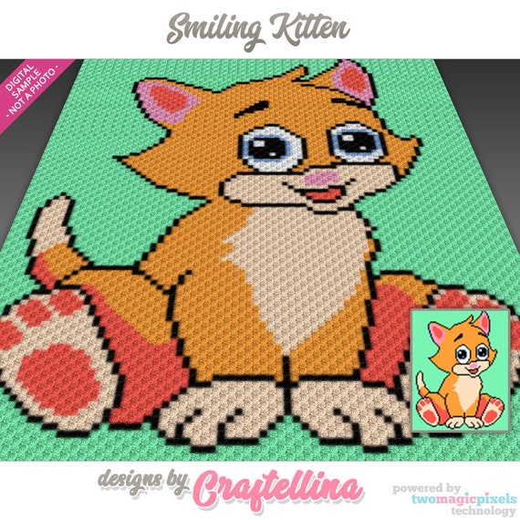 Smiling Kitten Graph for Crochet c2c Mini C2c Sc Hdc Dc | Etsy
