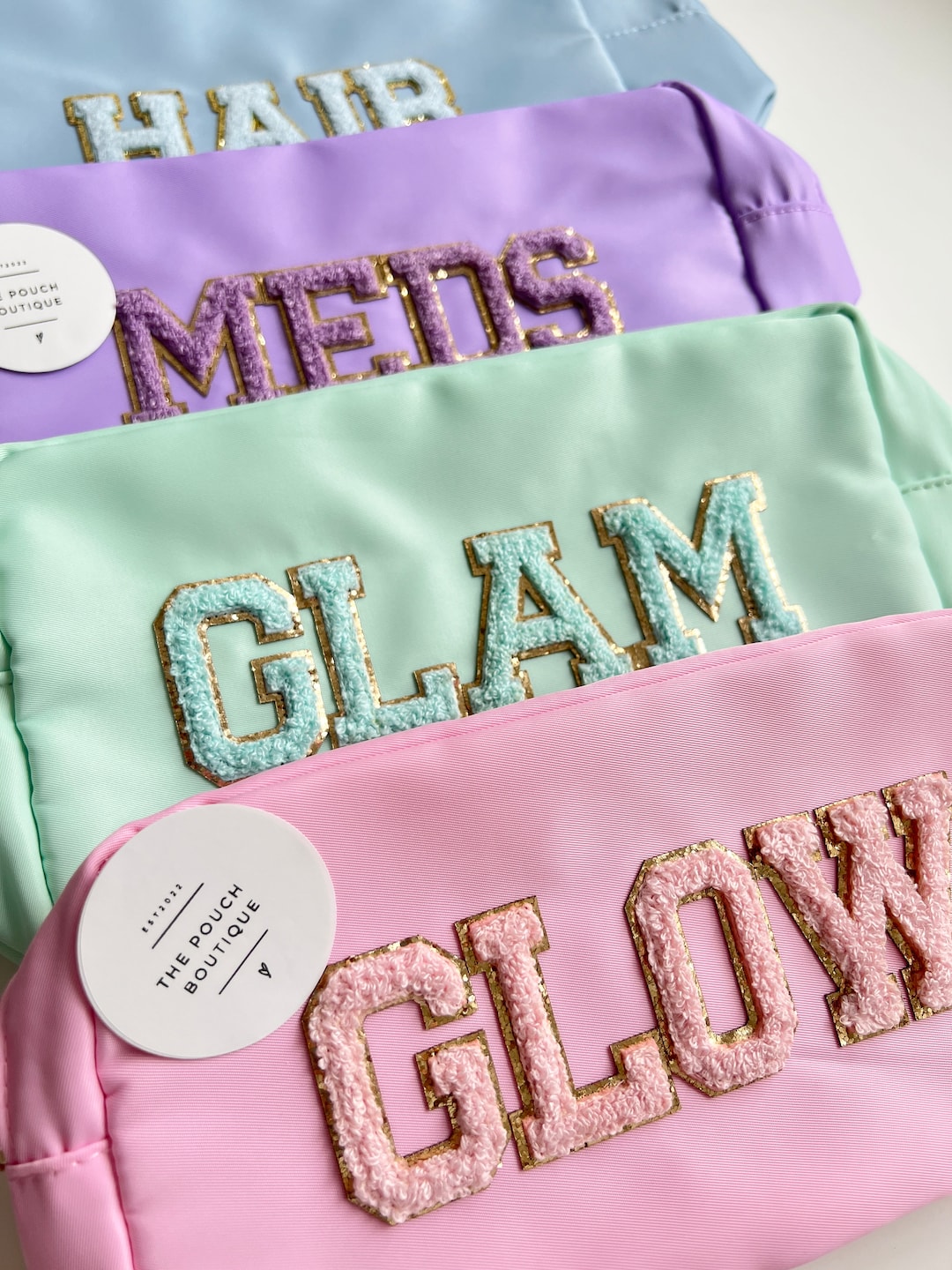 Personalised Medium Nylon Cosmetic Pouch Glitter Sewn on Letters ...