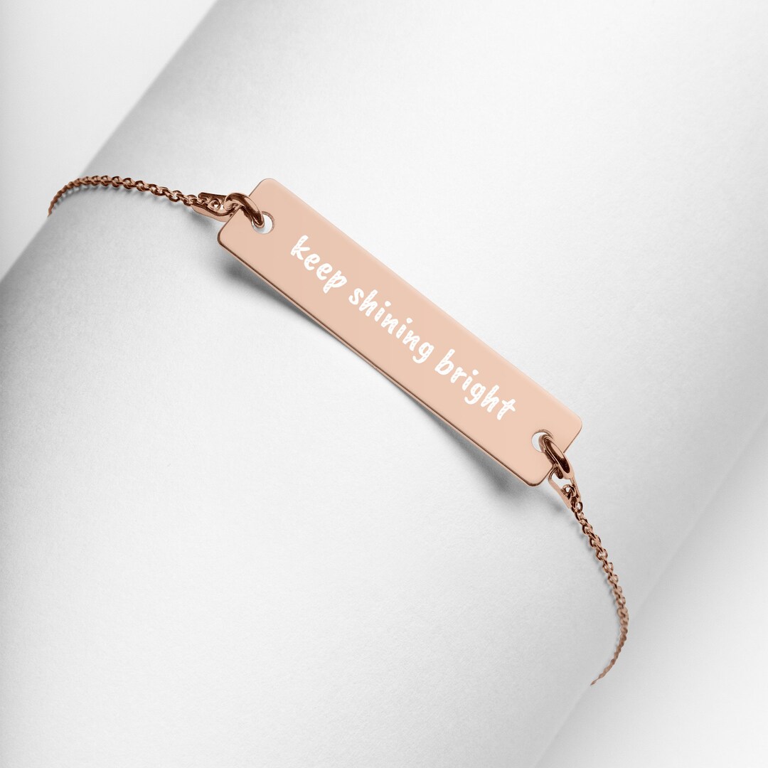 Keep Shining Bright | Engraved Silver Bar Chain Bracelet - Etsy
