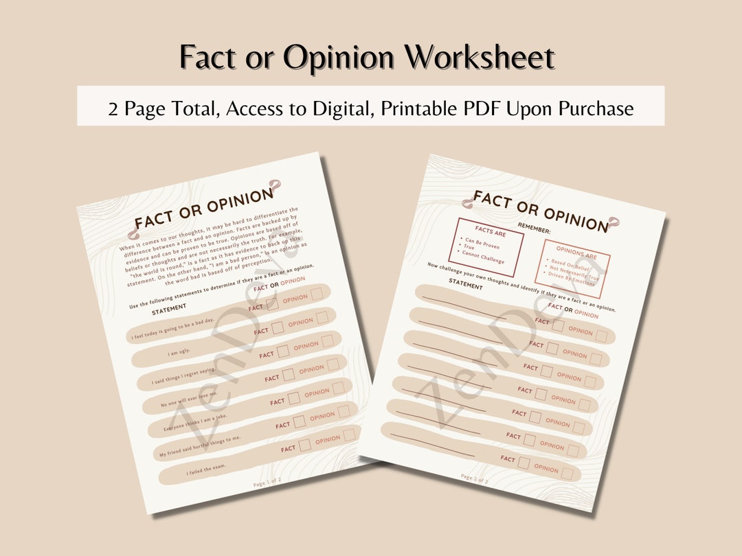 Fact or Opinion Handout - Challenging Cognitive Distortions ...