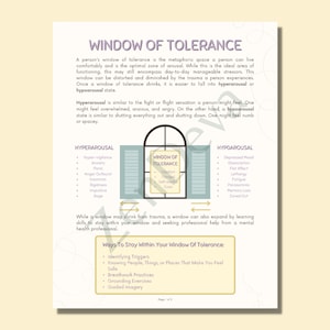 Window of Tolerance Handout and Worksheet- Educational/therapy Aid and ...