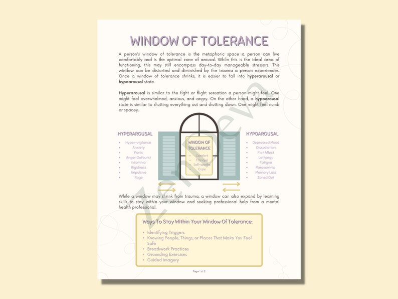 Window of Tolerance Handout and Worksheet- Educational/therapy Aid and ...