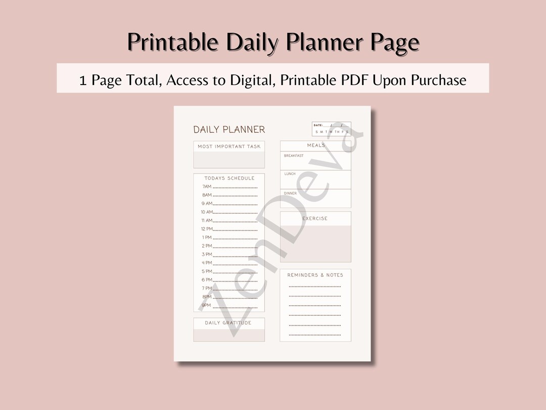 Daily Planner Page Undated - PDF Printable - Etsy