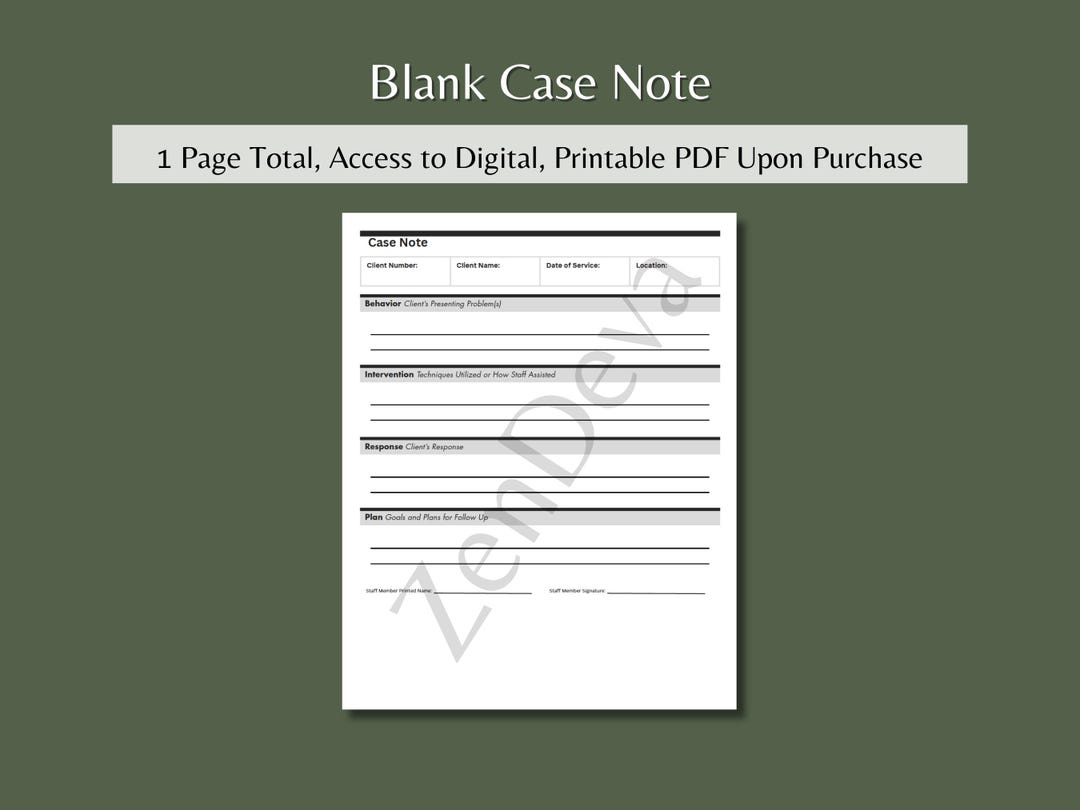 Blank Case Note Printable - Therapy Documentation Tool - Printable PDF ...