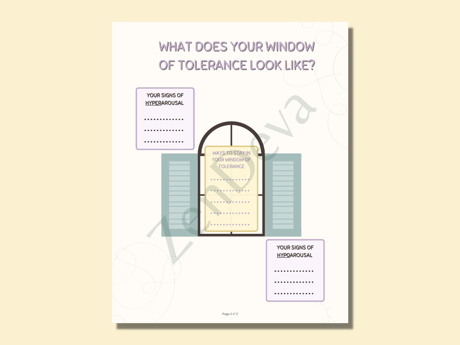 Window of Tolerance Handout and Worksheet- Educational/therapy Aid and ...