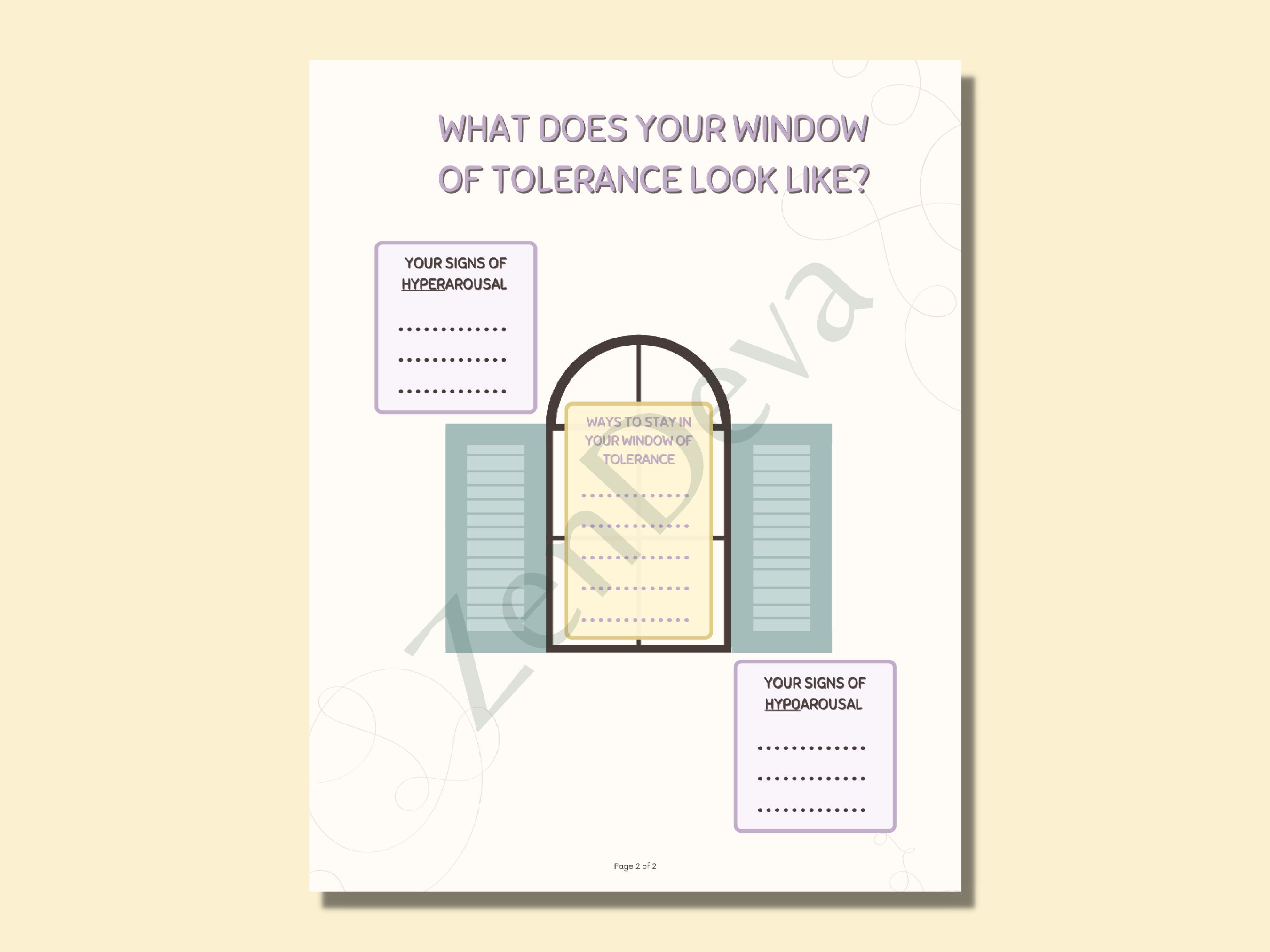 Window of Tolerance Handout and Worksheet- Educational/therapy Aid and ...