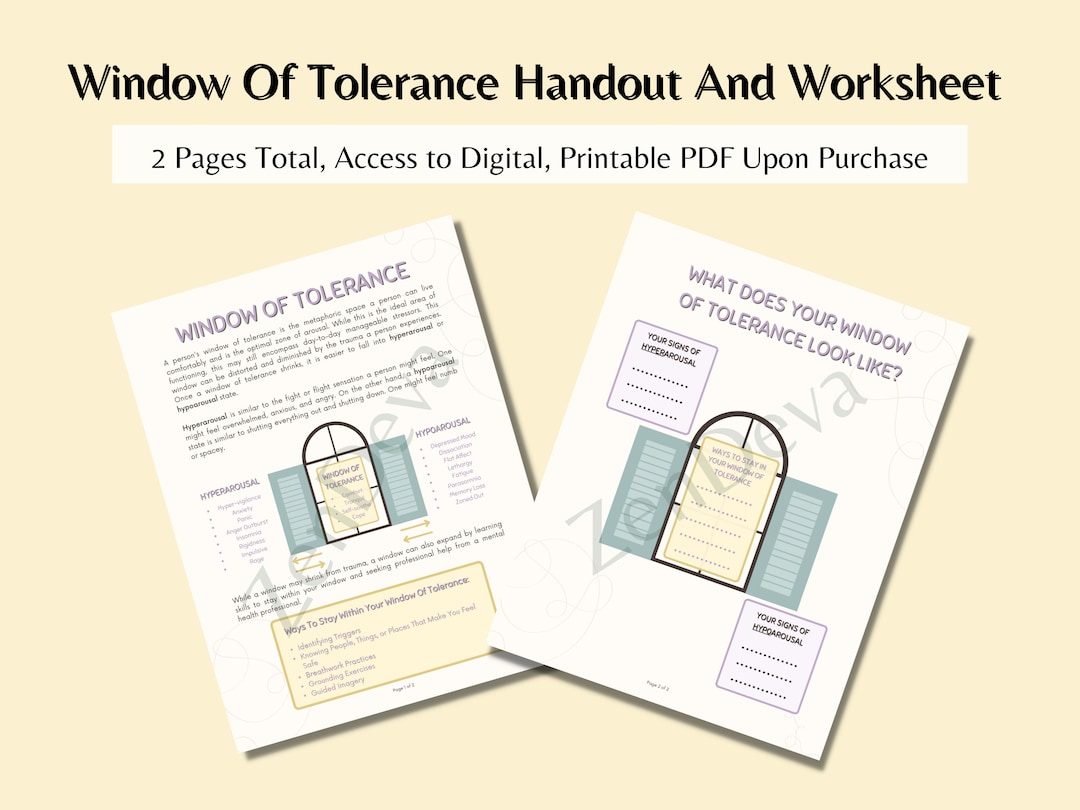 Window of Tolerance Handout and Worksheet- Educational/therapy Aid and ...