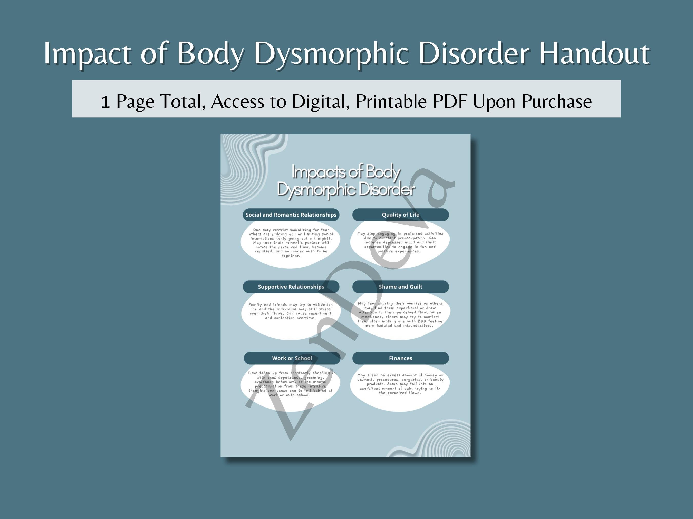 Impacts of Body Dysmorphic Disorder Handout - Educational/therapy Aid ...