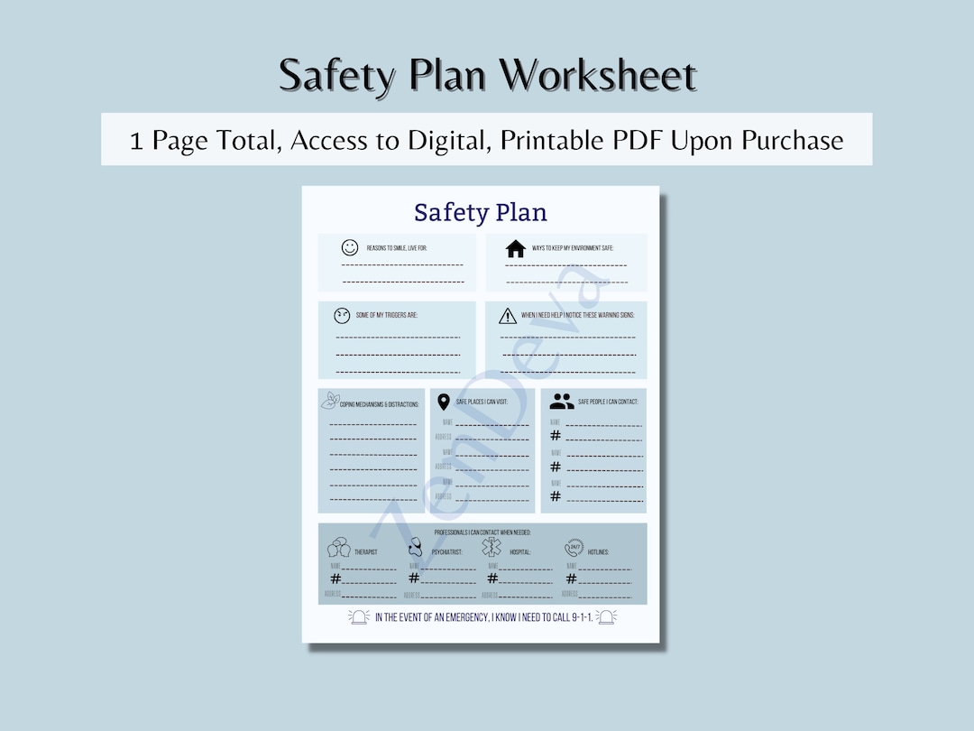 Safety Plan Worksheet - Therapy Tool, Educational Handout - Etsy