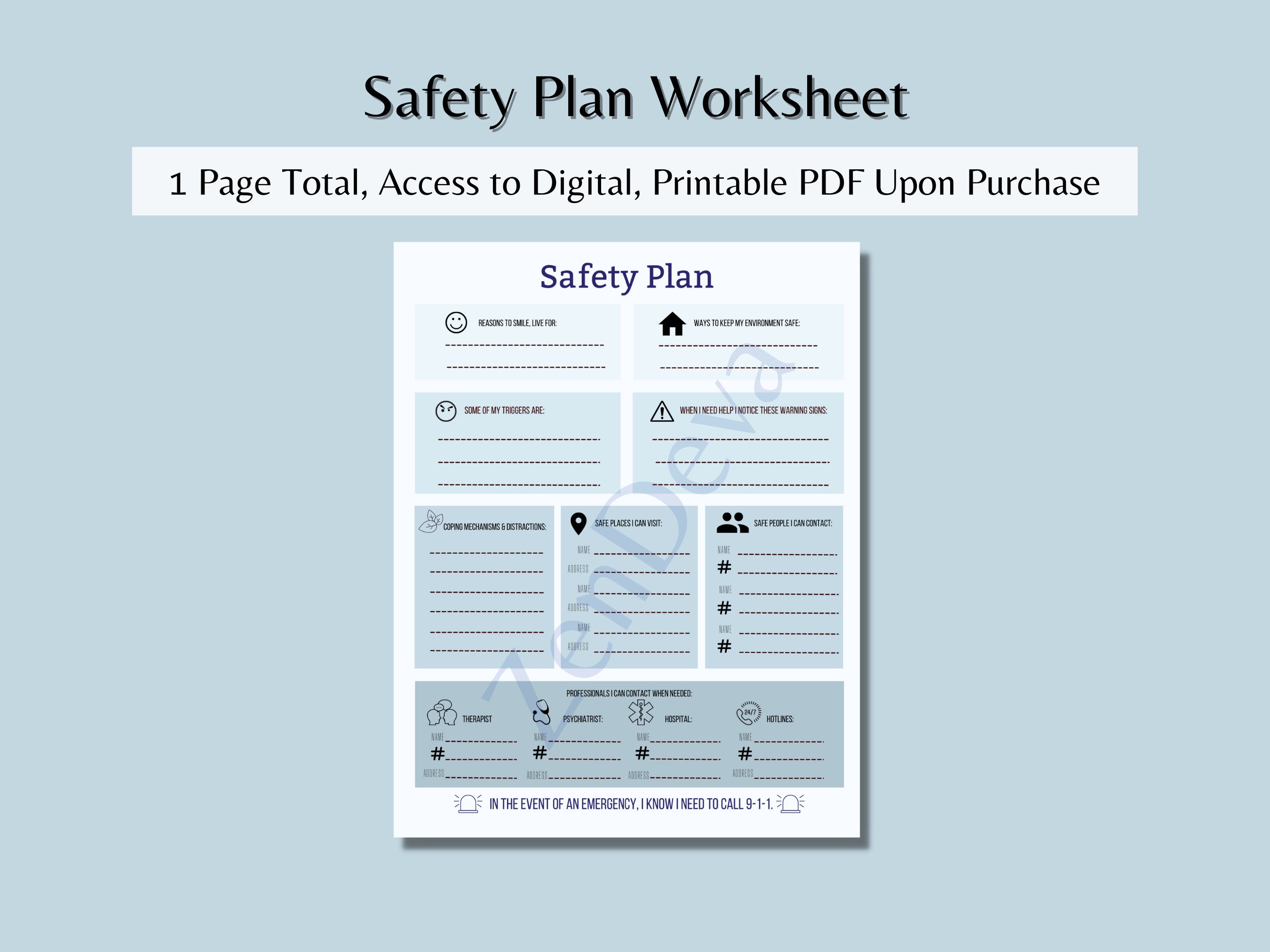 Safety Plan Worksheet - Therapy Tool, Educational Handout - Etsy