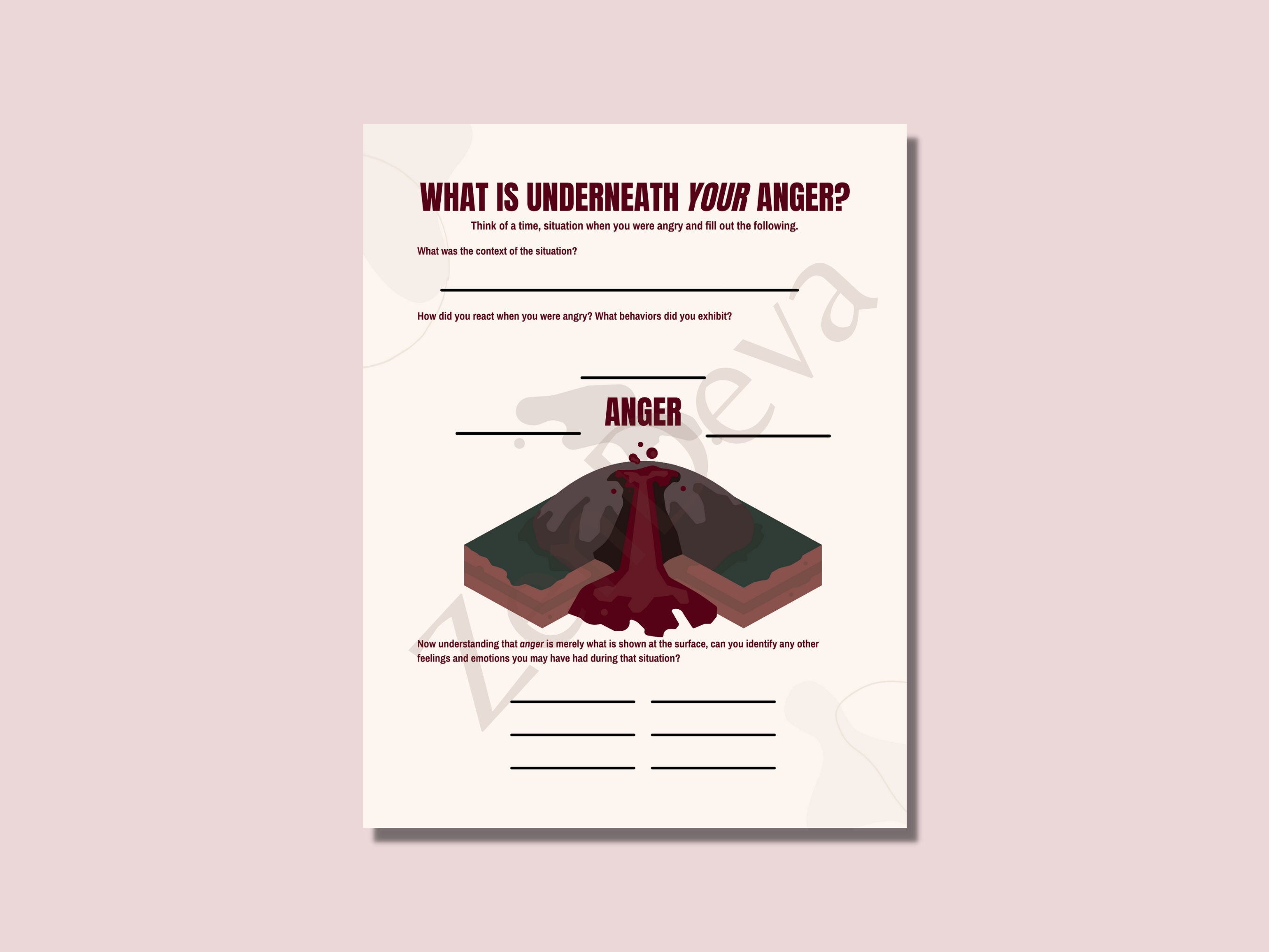 Anger Volcano Handout and Worksheet - Therapy Tool, Aid - Etsy