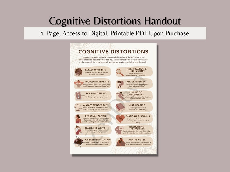 Cognitive Distortions Handout - Educational/therapy Aid and Tool - Etsy