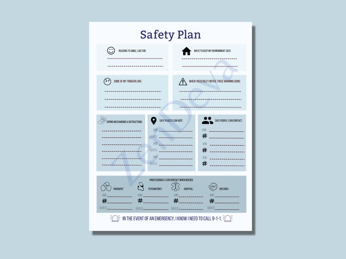 Safety Plan Worksheet - Therapy Tool, Educational Handout - Etsy