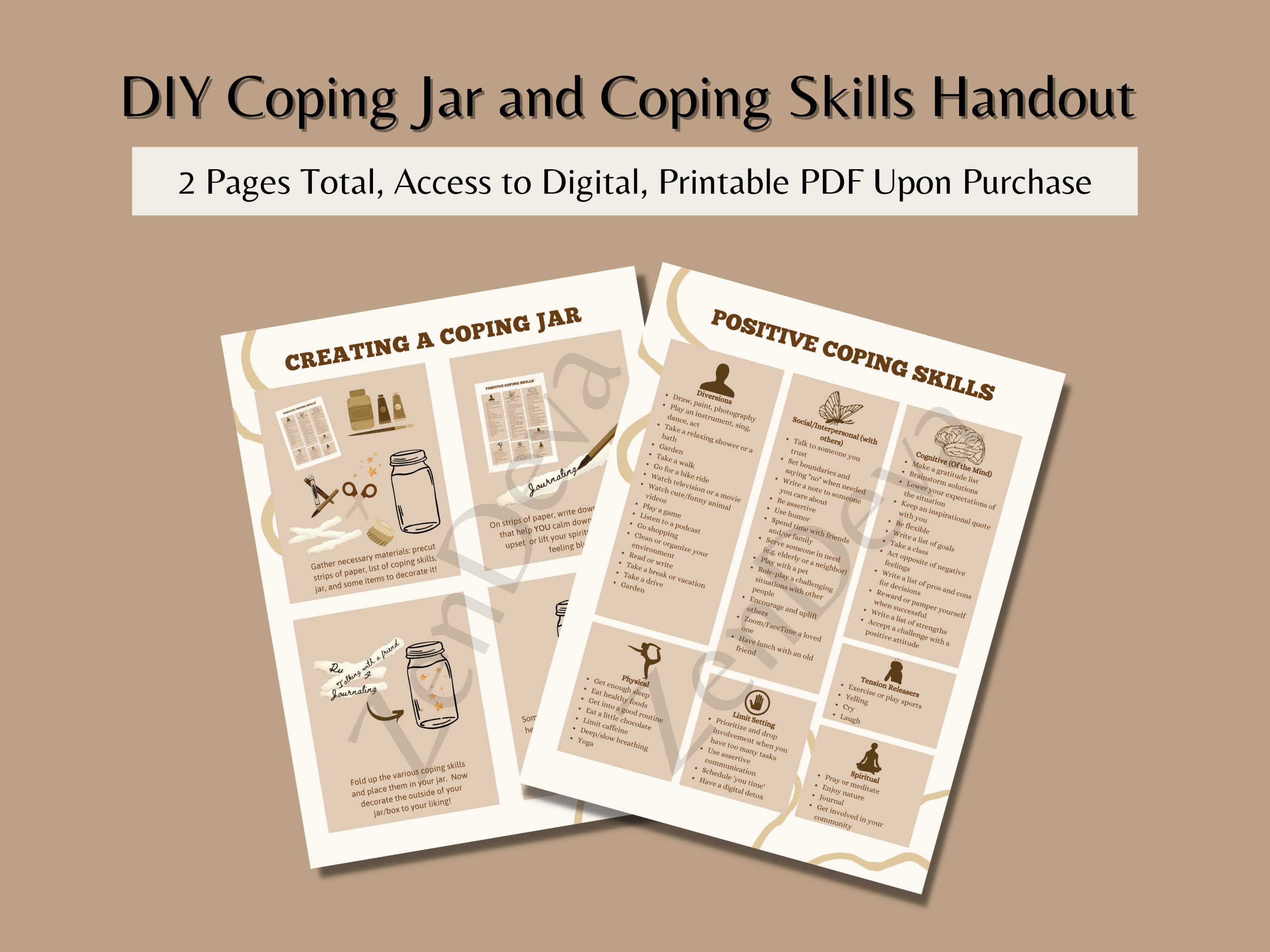Therapy DIY Coping Skills Jar Therapy/educational Handouts - Etsy