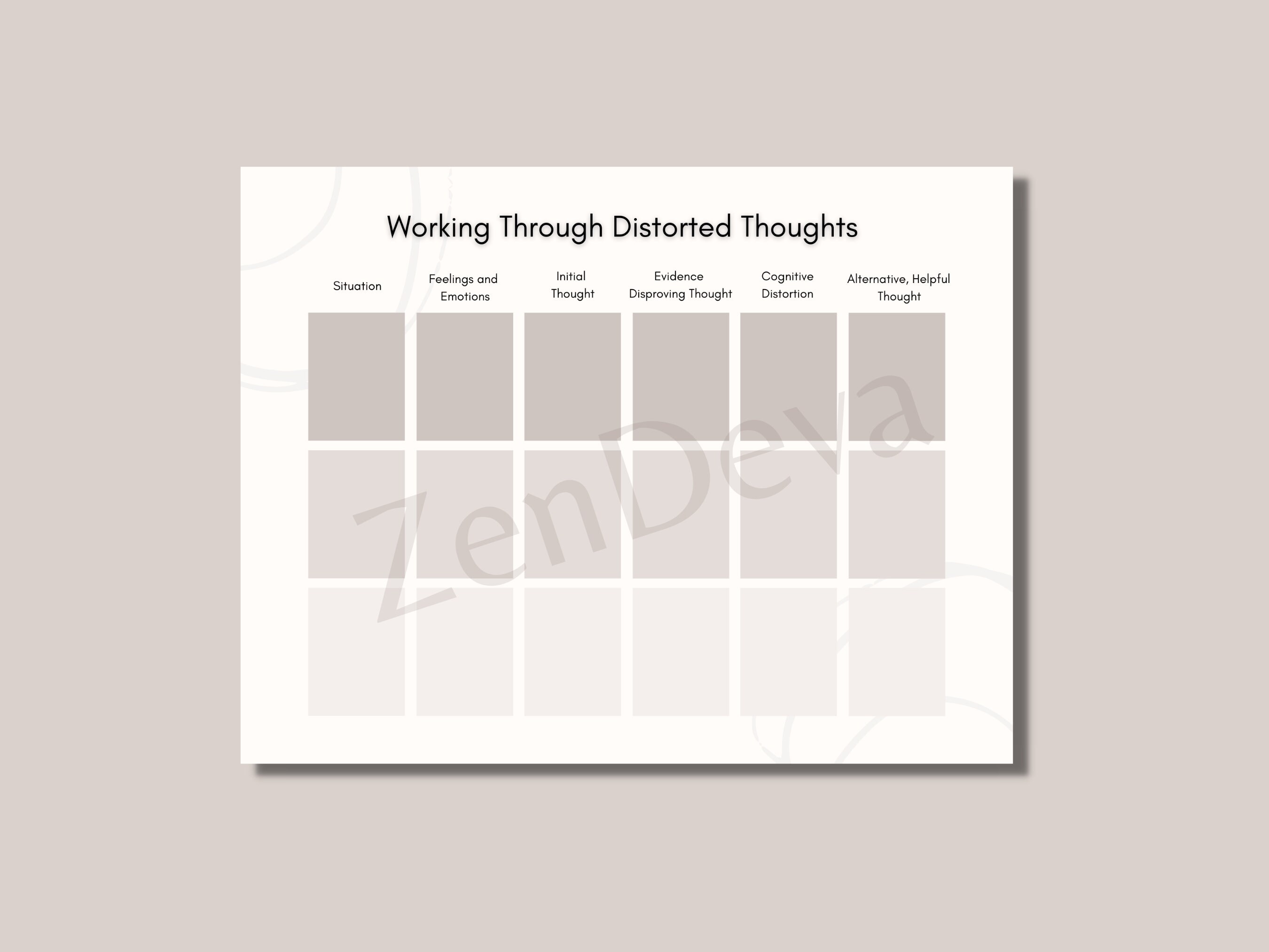 Distorted Thought Record Worksheet Therapy Worksheet - Etsy