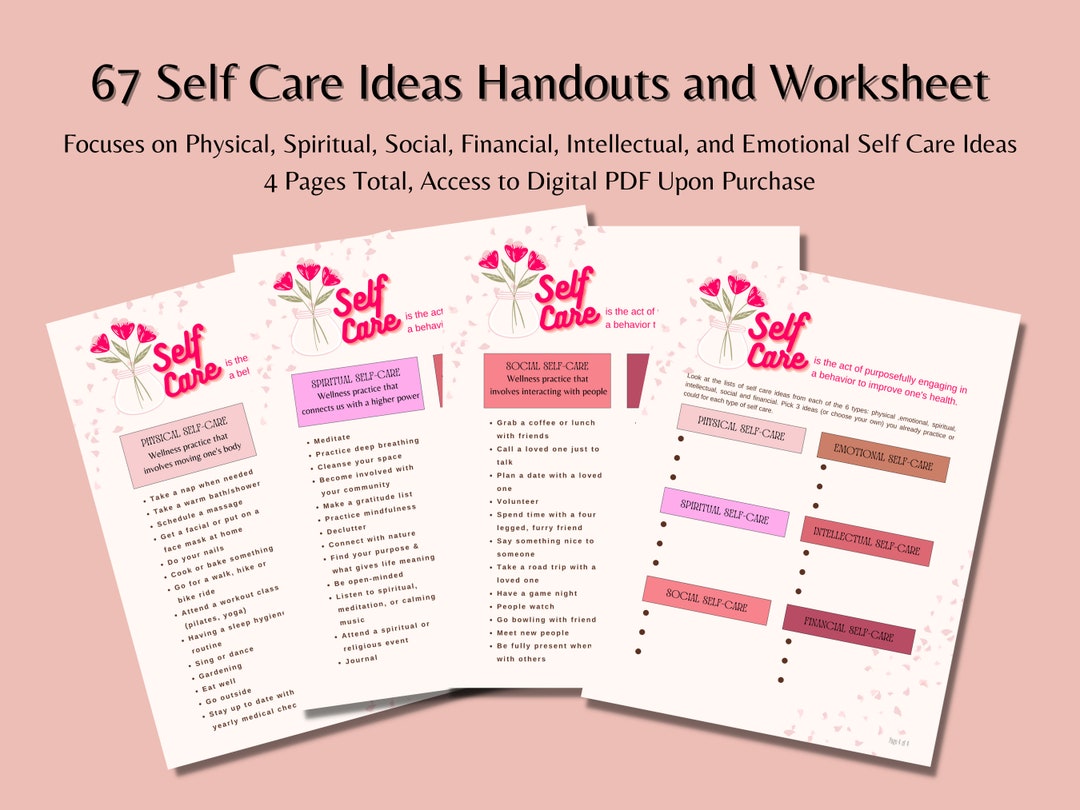 67 Self Care Ideas Handouts and Worksheet - Therapy Tool and Aid - Etsy