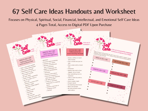 67 Self Care Ideas Handouts and Worksheet Therapy Tool and | Etsy