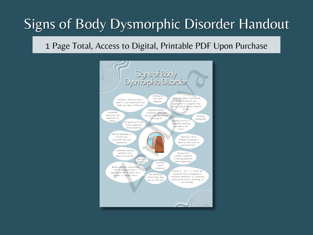 Signs of Body Dysmorphic Disorder Handout - Educational/therapy Aid and ...