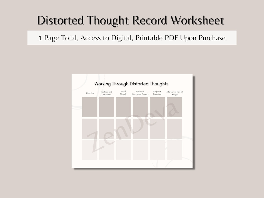 Distorted Thought Record Worksheet - Therapy Worksheet - Etsy