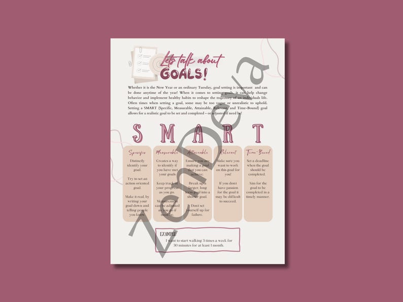 SMART Goals Printable Handout - Educational/therapy Aid and Tool ...