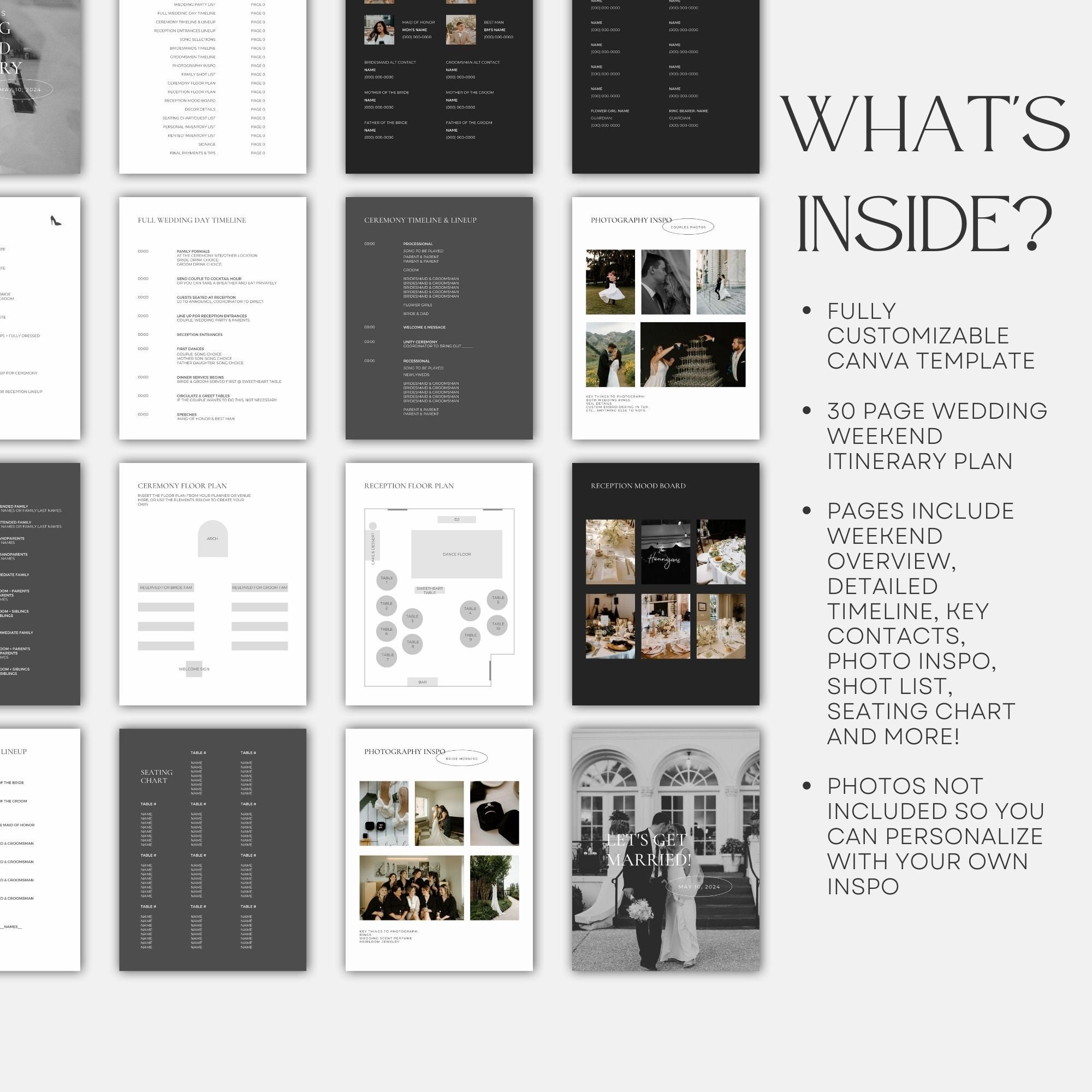 Wedding Weekend Binder Itinerary | Minimalist Modern Theme | Editable ...