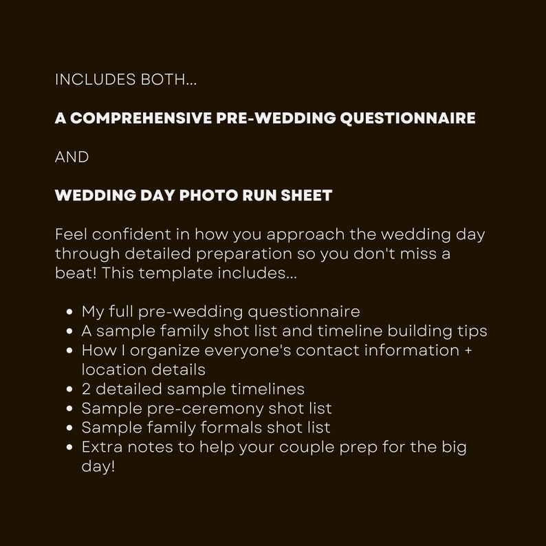 Wedding Photography Questionnaire and Run Sheet With Sample Wedding Day ...