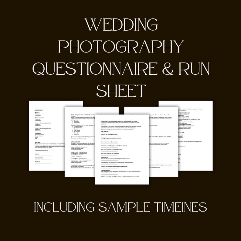 Wedding Photography Questionnaire and Run Sheet With Sample Wedding Day ...