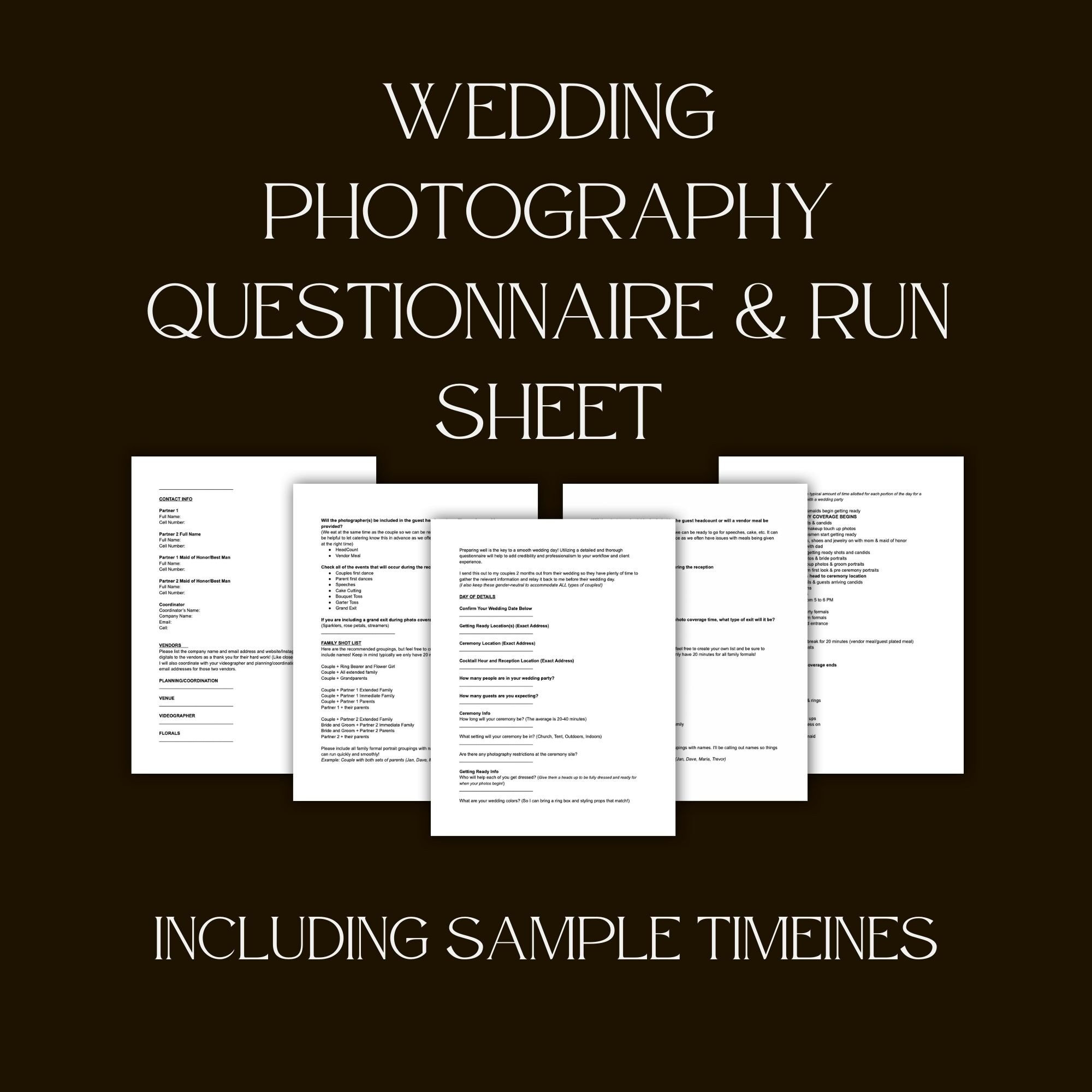 Wedding Photography Questionnaire and Run Sheet With Sample Wedding Day ...