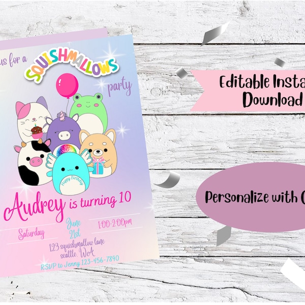 Squishmallow Birthday Invitations - Etsy