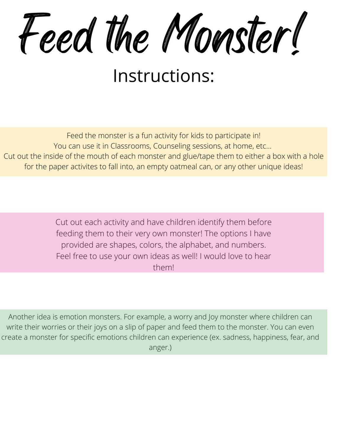 Feed the Monsters Printable - Etsy